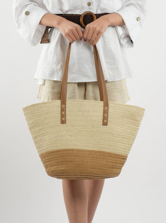 Sienna Two Tone Straw Tote Beach Bag – Rezortly
