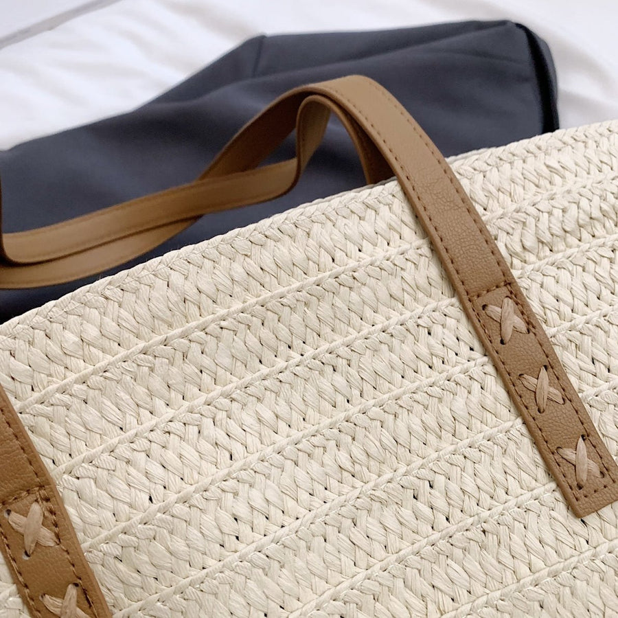 Sienna Two Tone Straw Tote Beach Bag – Rezortly