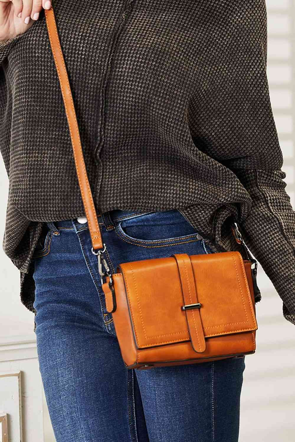 Sacha Brown Vegan Leather Compact Crossbody Bag | Ship Free & Returns ...